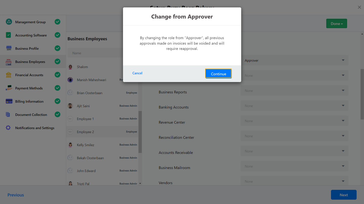 How to assign an Approver and Payer role in Accounts Payable services in Docyt?